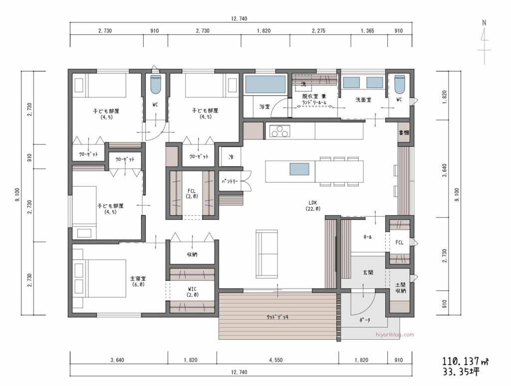 【平屋×4LDK×33坪】35坪以下！ファミリークローゼットのある平屋の間取り | 咲くくらし