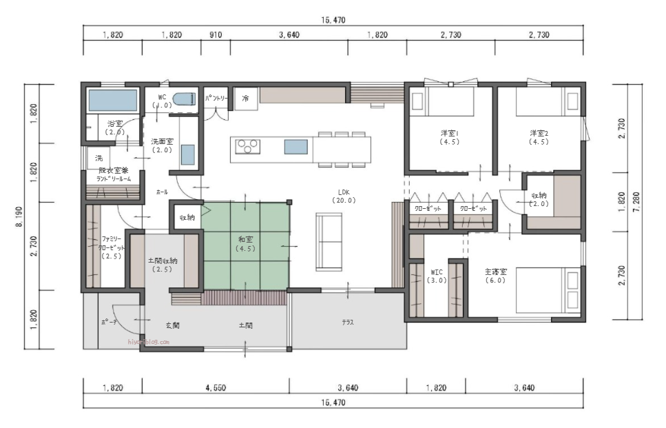 平屋×4LDK×34坪｜楽しい！ゲストを迎える広い土間のある間取り | 咲くくらし