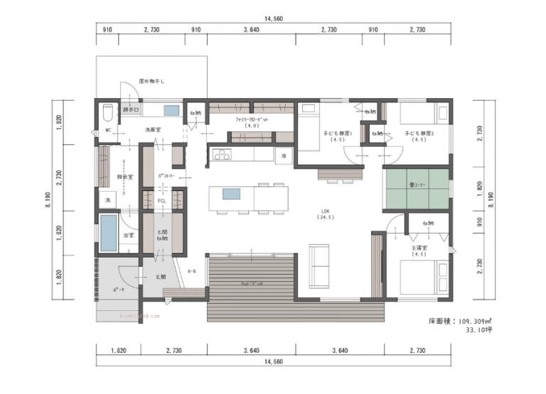 平屋×3LDK×33坪｜帰宅動線・家事動線の良い平屋の間取り | 咲くくらし
