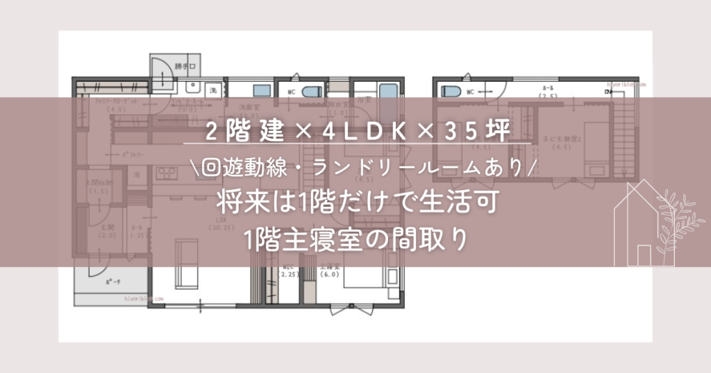 【2階建×4LDK×35坪】1階主寝室の間取り 回遊動線・ランドリールームあり | 咲くくらし