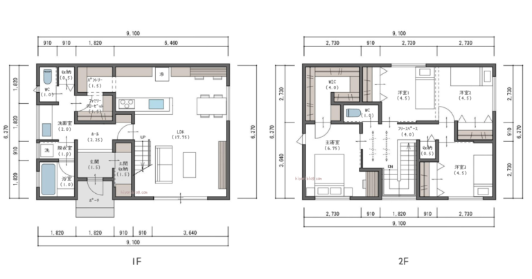 2階建×4LDK×34坪｜家事にも便利なフリースペース付！35坪以下総二階の間取り | 咲くくらし