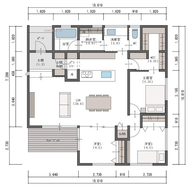 平屋×3LDK×26坪｜30坪未満でも広々LDK！廊下のない平屋の間取り | 咲くくらし