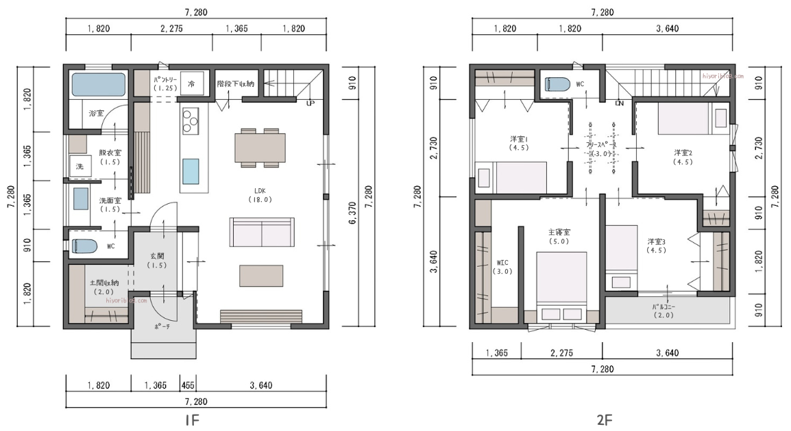 2階建×4LDK×30坪｜スペースを効率良く活用！廊下のない総二階の間取り｜No.2-11 | 咲くくらし