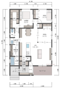 平屋×3LDK×28坪｜視線が抜けて開放的！明るい玄関のコンパクトな平屋の間取り | 咲くくらし