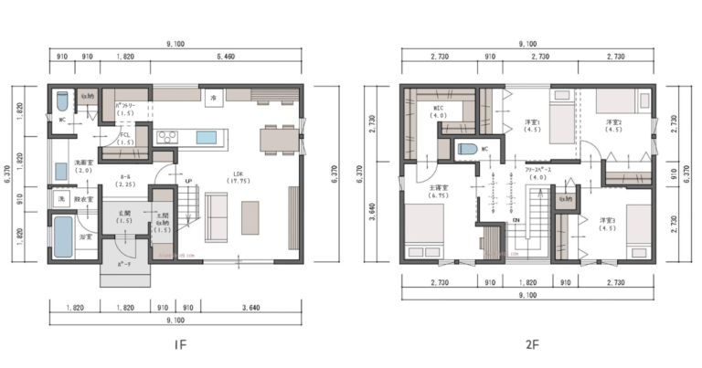 2階建×4LDK×34坪｜家事にも便利なフリースペース付！35坪以下総二階の間取り | 咲くくらし