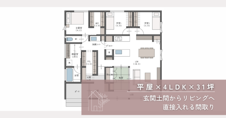 平屋×4LDK×31坪｜玄関土間からリビングへ直接入れる間取り | 咲くくらし