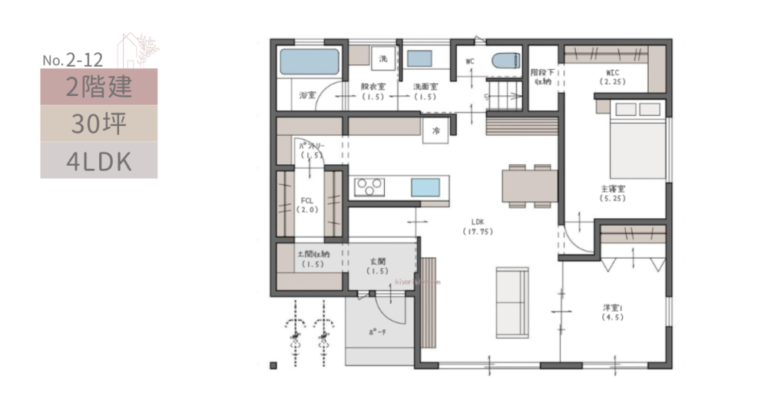 2階建×4LDK×30坪｜1階に2部屋あるほぼ平屋！フレキシブルに使える間取り｜No.2-12 | 咲くくらし