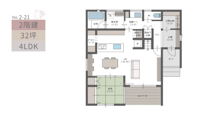 2階建×4LDK×32坪｜フレキシブルな2階建ての間取り｜No.2-21 | 咲くくらし