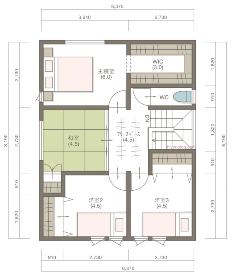 2階建×4LDK×31坪｜和室とフリースペースの繋がりが楽しい総二階の間取り｜No.2-29 | 咲くくらし