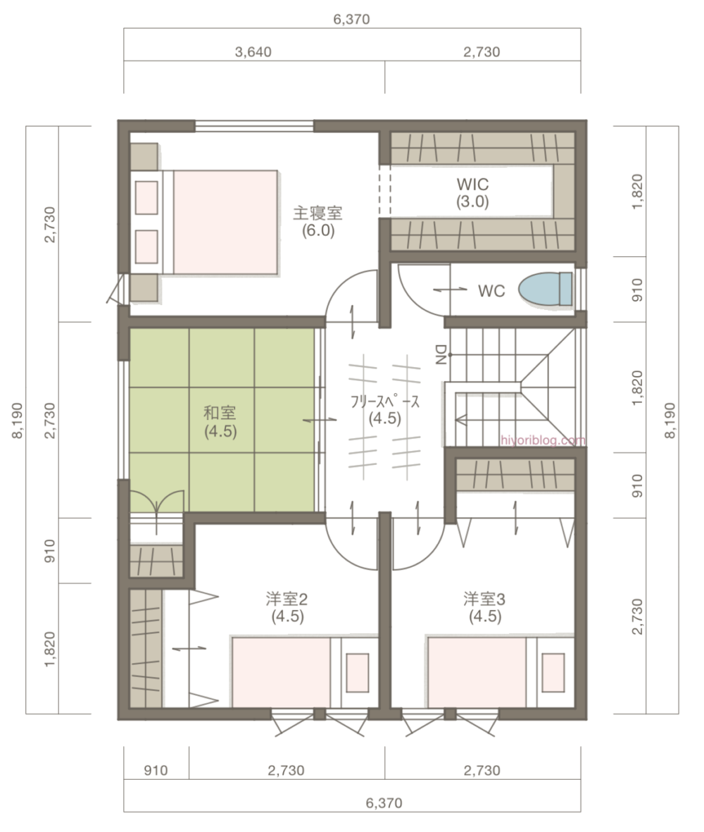 2階建×4LDK×31坪｜和室とフリースペースの繋がりが楽しい総二階の間取り｜No.2-29 | 咲くくらし