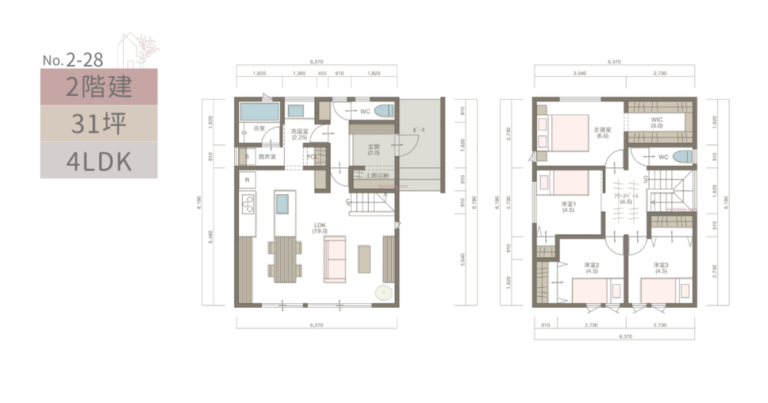 2階建×4LDK×31坪｜回遊できる約30坪の総二階の間取り｜No.2-28 | 咲くくらし