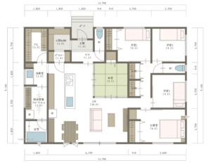 平屋×5LDK×34坪｜回遊動線もあり！35坪未満の5LDKの間取り｜NO.1-25 | 咲くくらし