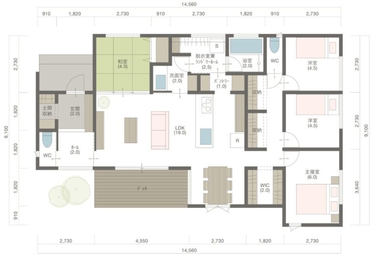 平屋×4LDK×30坪｜ウォークスルー収納が便利な平屋の間取り｜No.1-27 | 咲くくらし